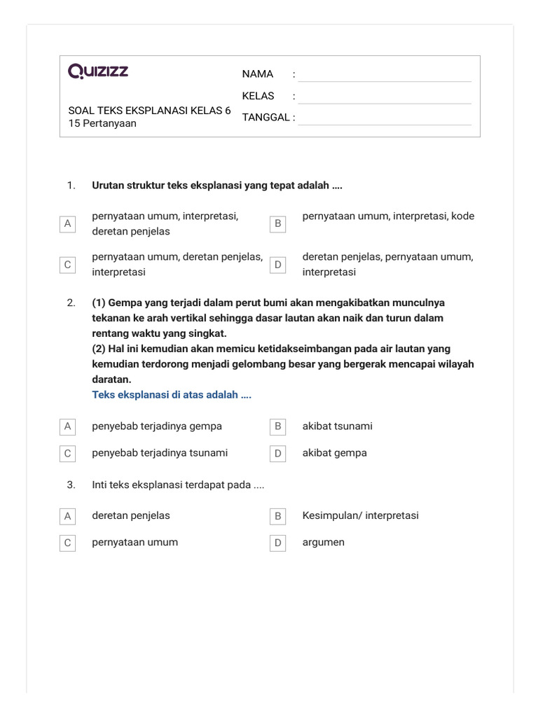 Soal Teks Eksplanasi Kelas 6 | PDF