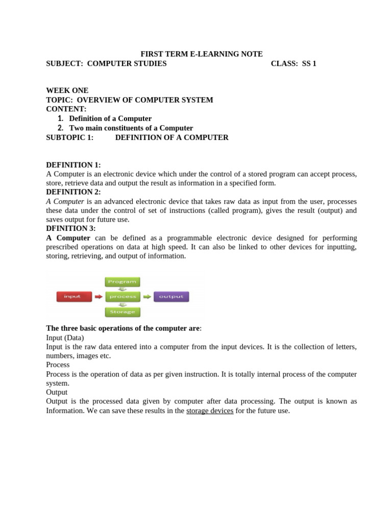 SS 1 1ST Term Computer Science | PDF