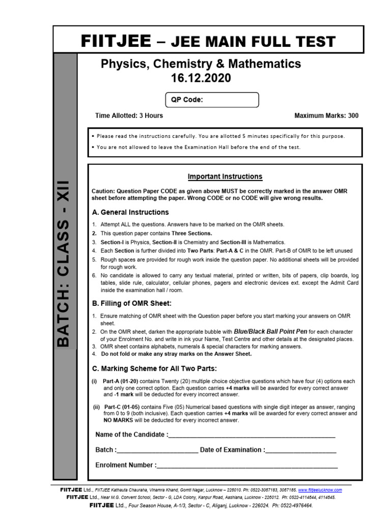 JEE Main Mock Test - 5 | PDF