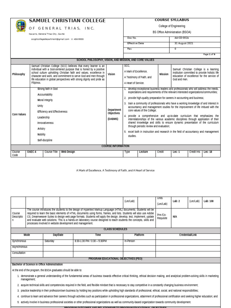 Syllabus - BSOA OAEC4 From Sir Dan | PDF | World Wide Web | Internet & Web