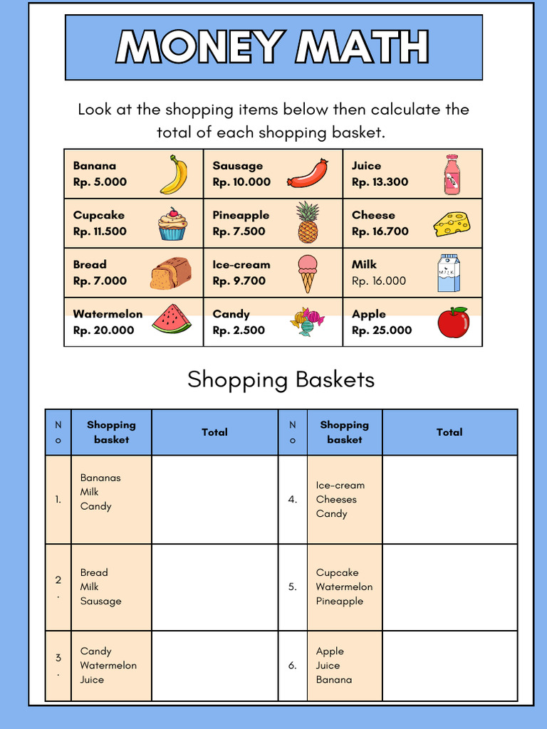 Money Math Worksheet in Blue Beige Illustrative Style - 20240812 ...