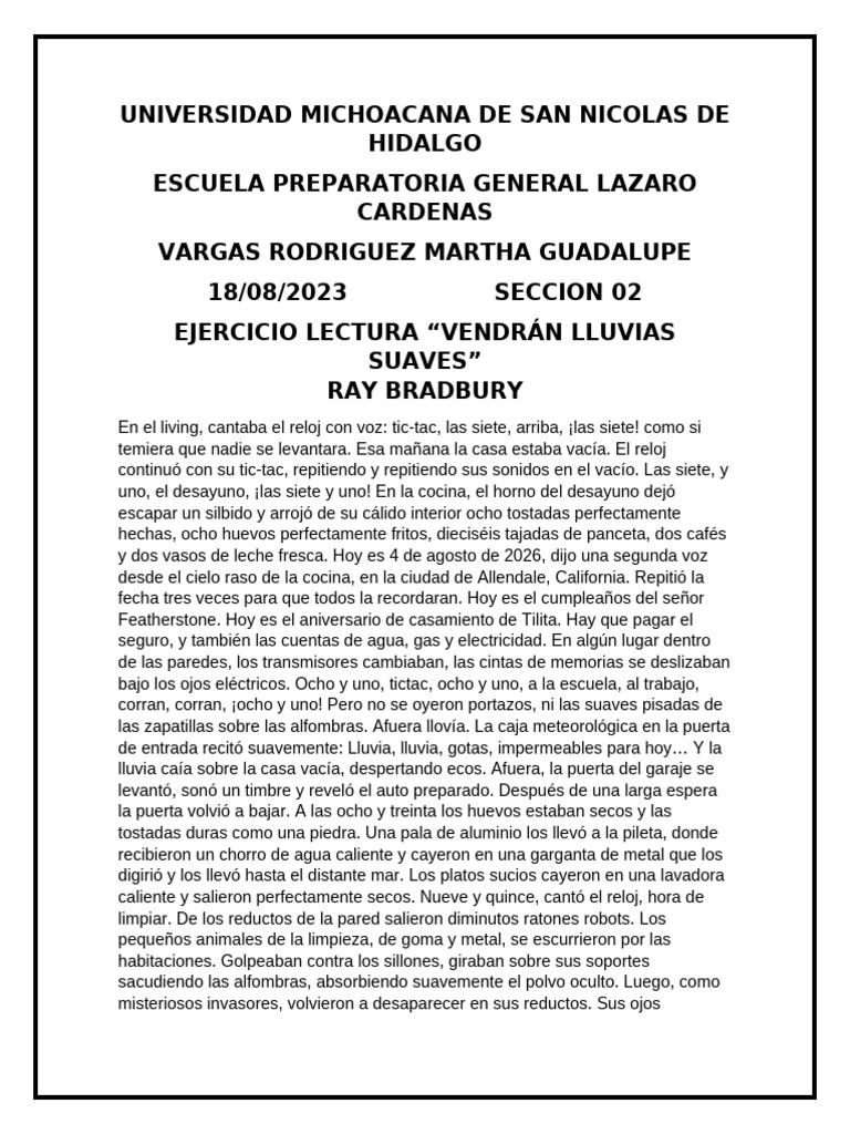 "Analyse de 'Vendrán lluvias suaves'" | PDF | Jeunes adultes