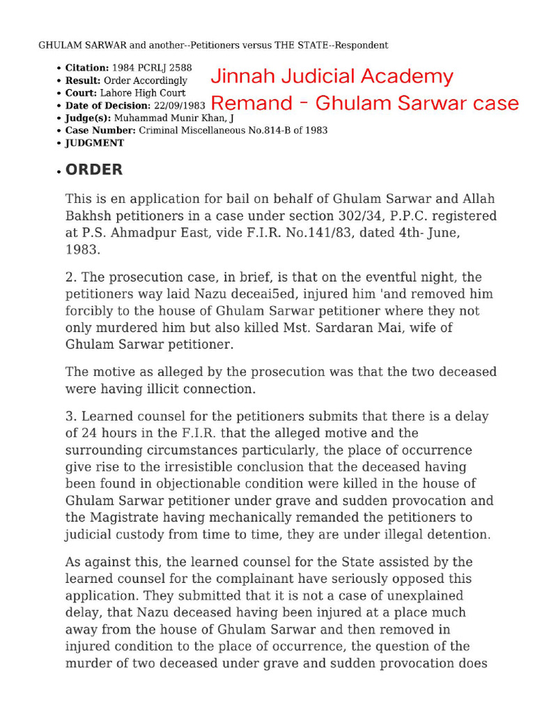 1984 PCRLJ 2588 Remand - Jja | PDF