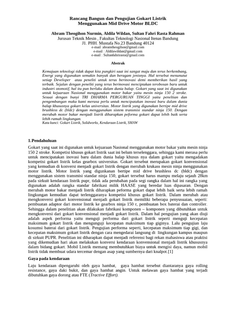 Jurnal Rancang Bangun Gokart Listrik | PDF