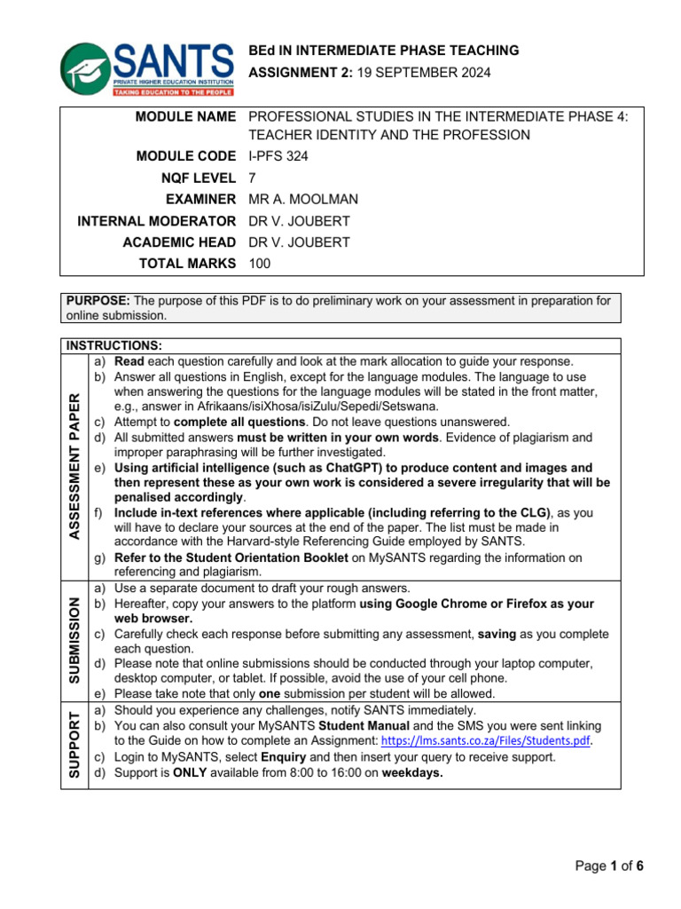 Bed in Intermediate Phase Teaching Assignment 2: Module Name Module ...