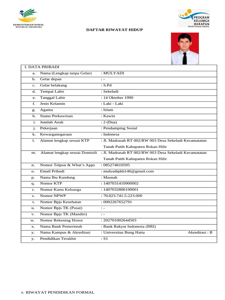 Mulyadi - CV SDM PKH 2024 - 091558 | PDF