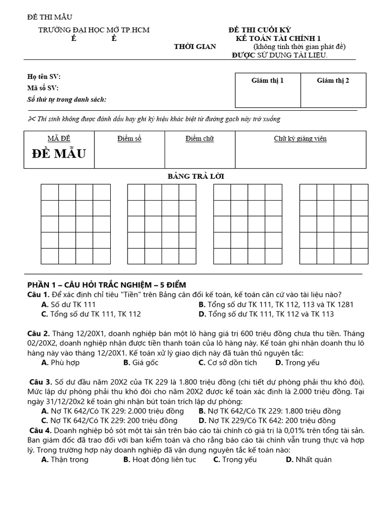 De Thi Mau KTTC1 | PDF