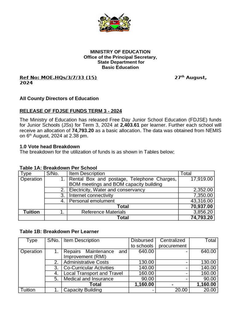 Capitation Circular Third Term 2024 | PDF