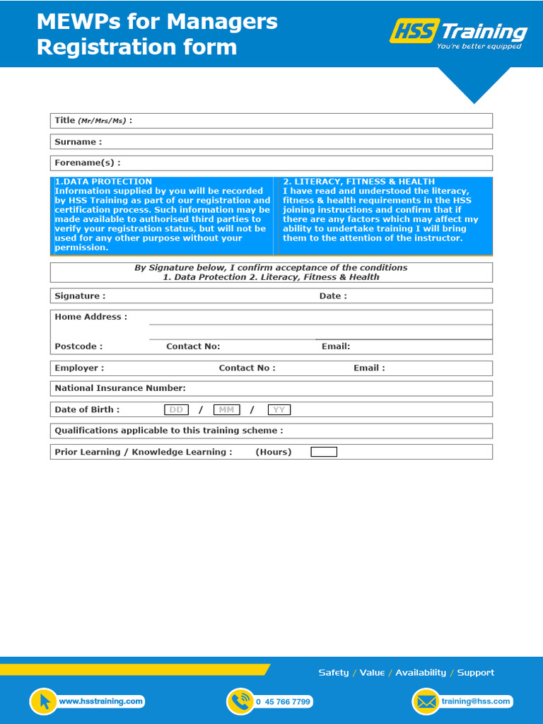 MEWPs For Managers Registration & Evaluation Form | PDF | Literacy ...
