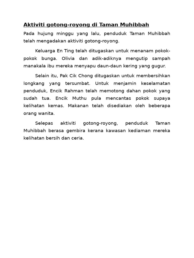 Karangan Aktiviti Gotong-Royong | PDF
