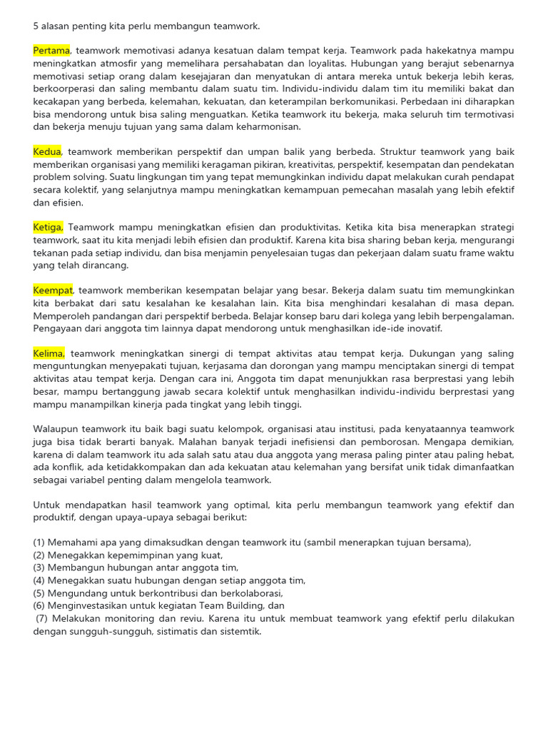 5 Alasan Penting Kita Perlu Membangun Teamwork | PDF | Career & Growth