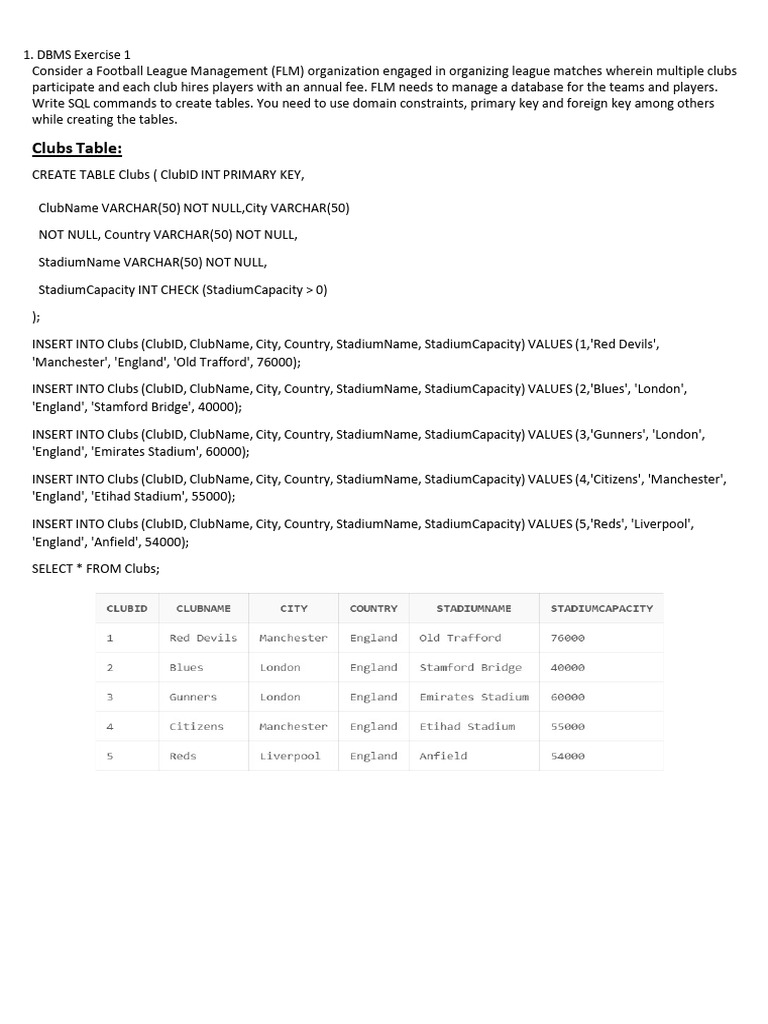 Dbms Exercise 1 | PDF