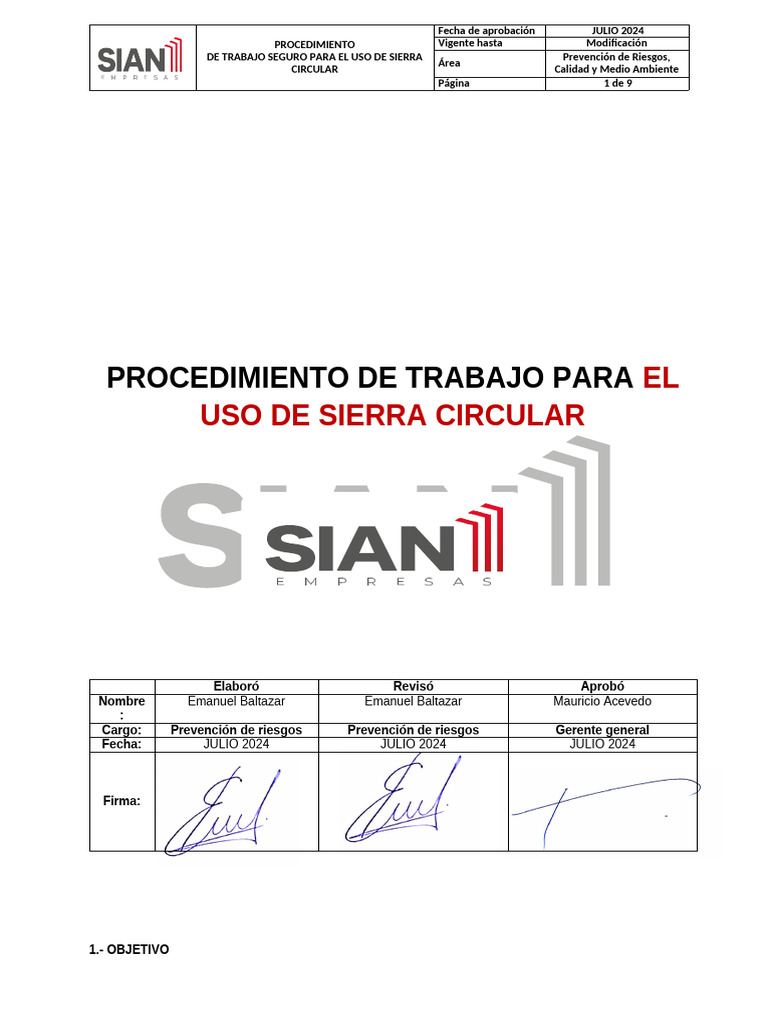 Procedimiento_Para_El_Uso_de_Sierra_Circular_SIAN_2024 | PDF