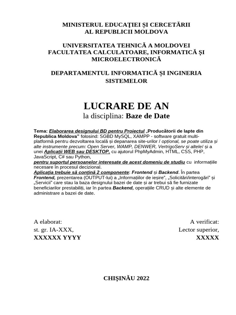 BD Ex de Raport Proiect Sarc Lucr An Format Intermediar Noiembrie | PDF