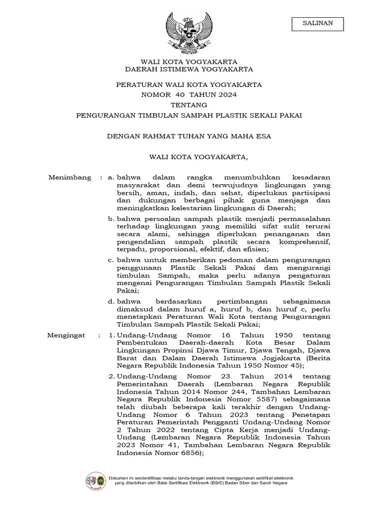 Perwal Jogja Nomor 40 Tahun 2024 | PDF