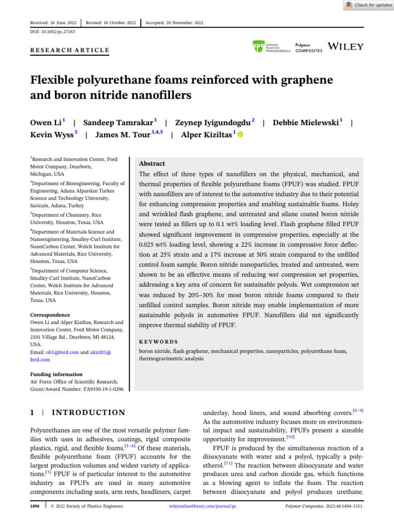 Flexible Polyurethane Foams Reinforced With Graphene and Boron Nitride ...