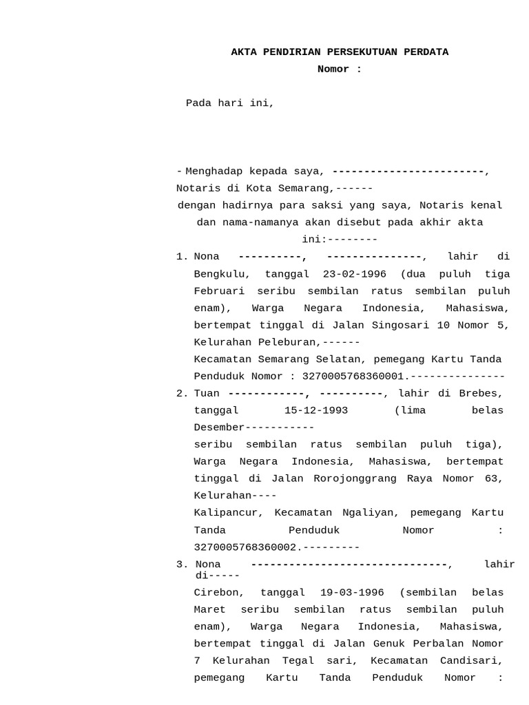 Akta Pendirian Persekutuan Perdata | PDF