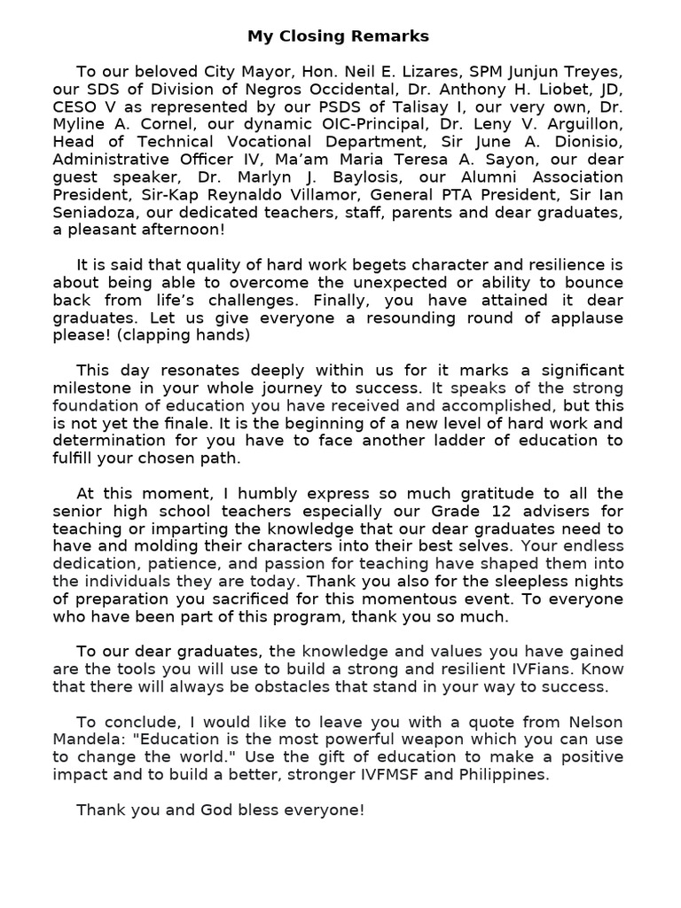 My Closing Remarks | PDF | Career & Growth | Self-Improvement