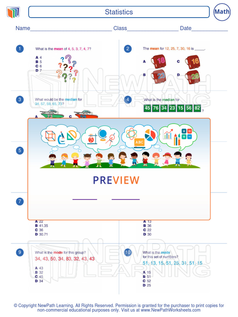 Worksheet Math Grade 6 Statistics 1 0 | PDF