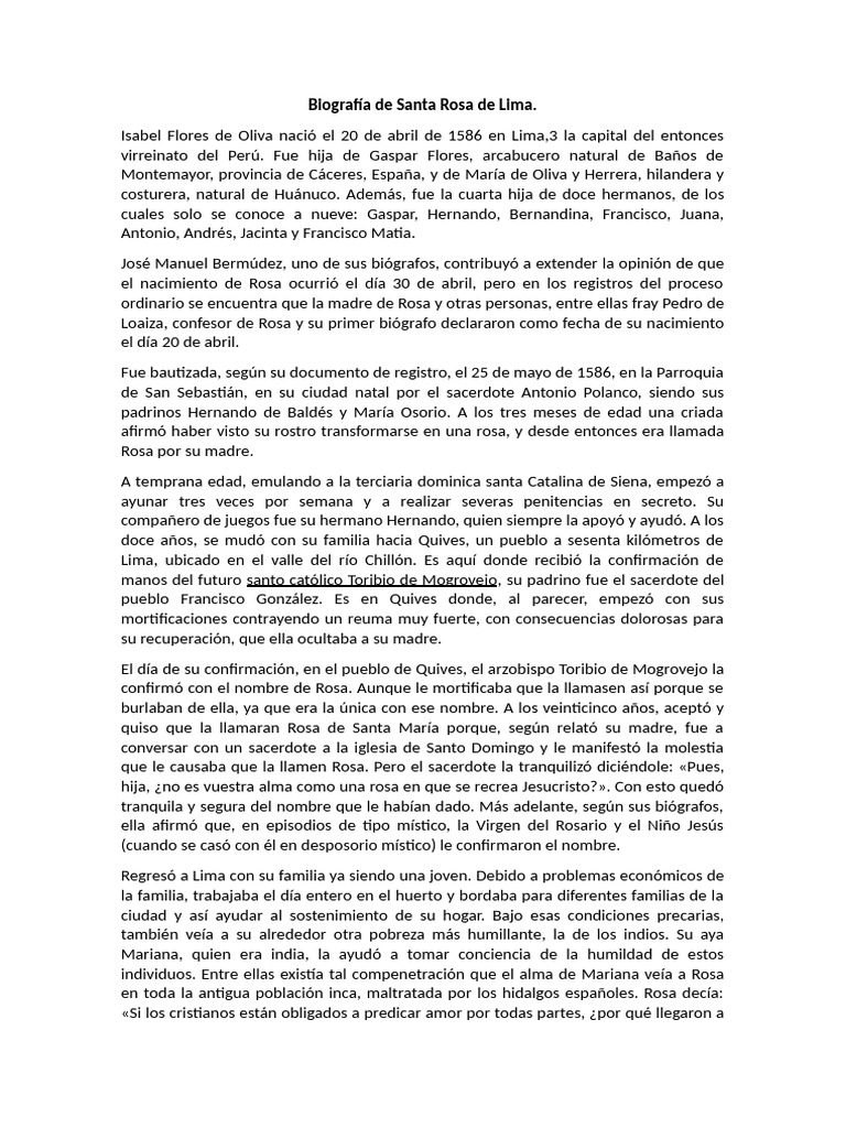 Biografía de Santa Rosa de Lima | PDF
