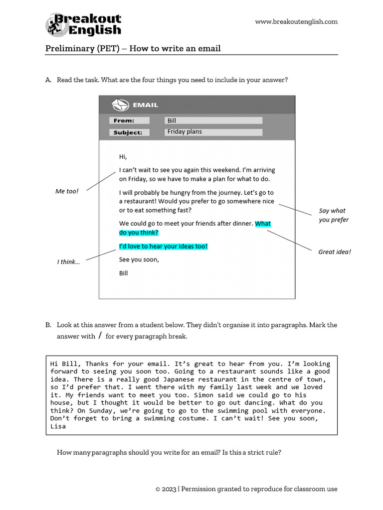Preliminary PET Writing How To Write An Email | PDF