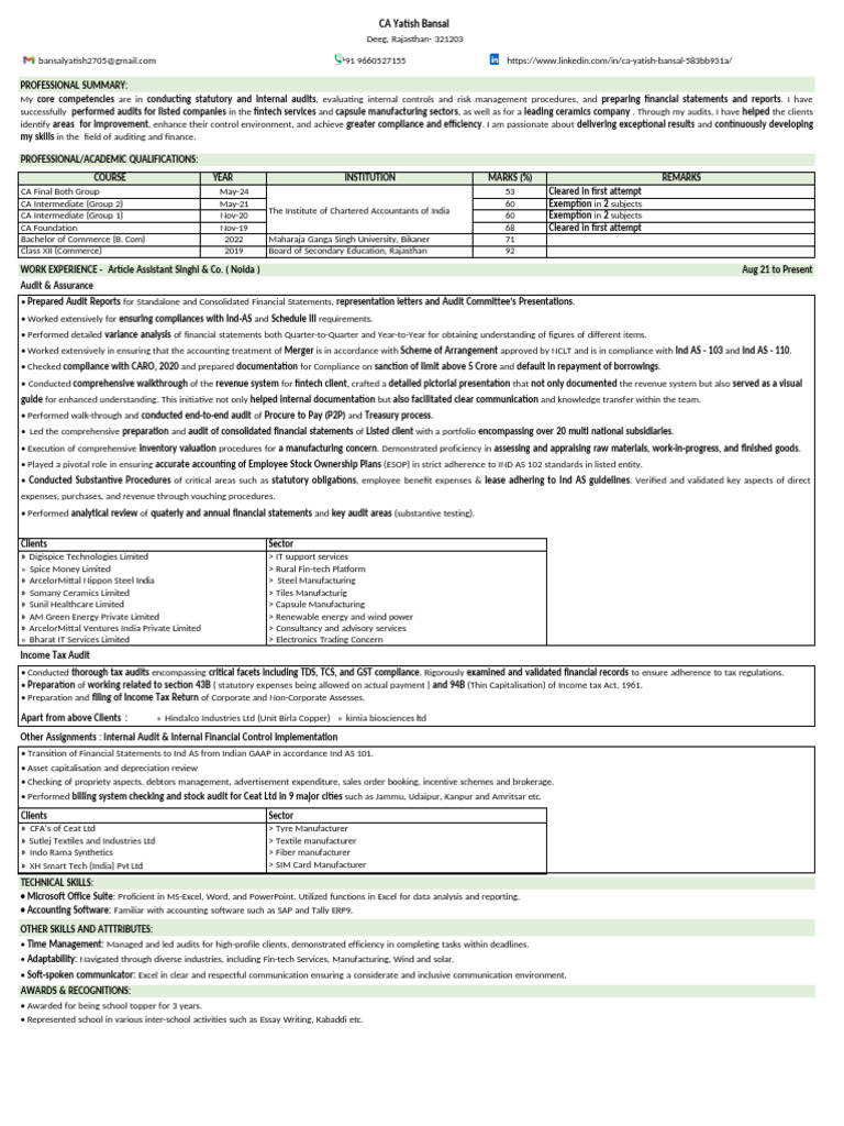CV Yatish Bansal | PDF