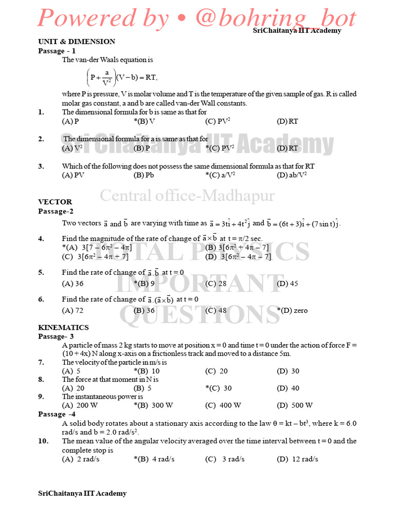 (@bohring - Bot) 300 IMPORTANT QUESTIONS IN PHYSICS | PDF
