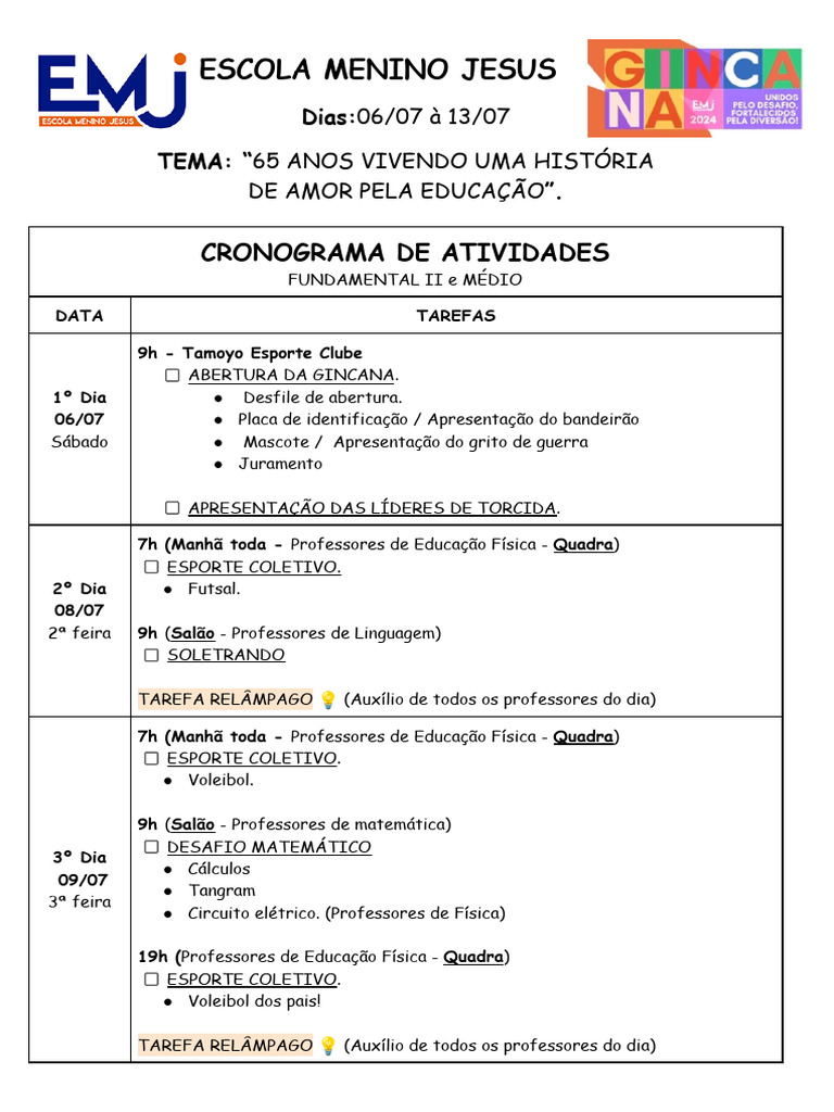 2 - Gincana - Cronograma | PDF