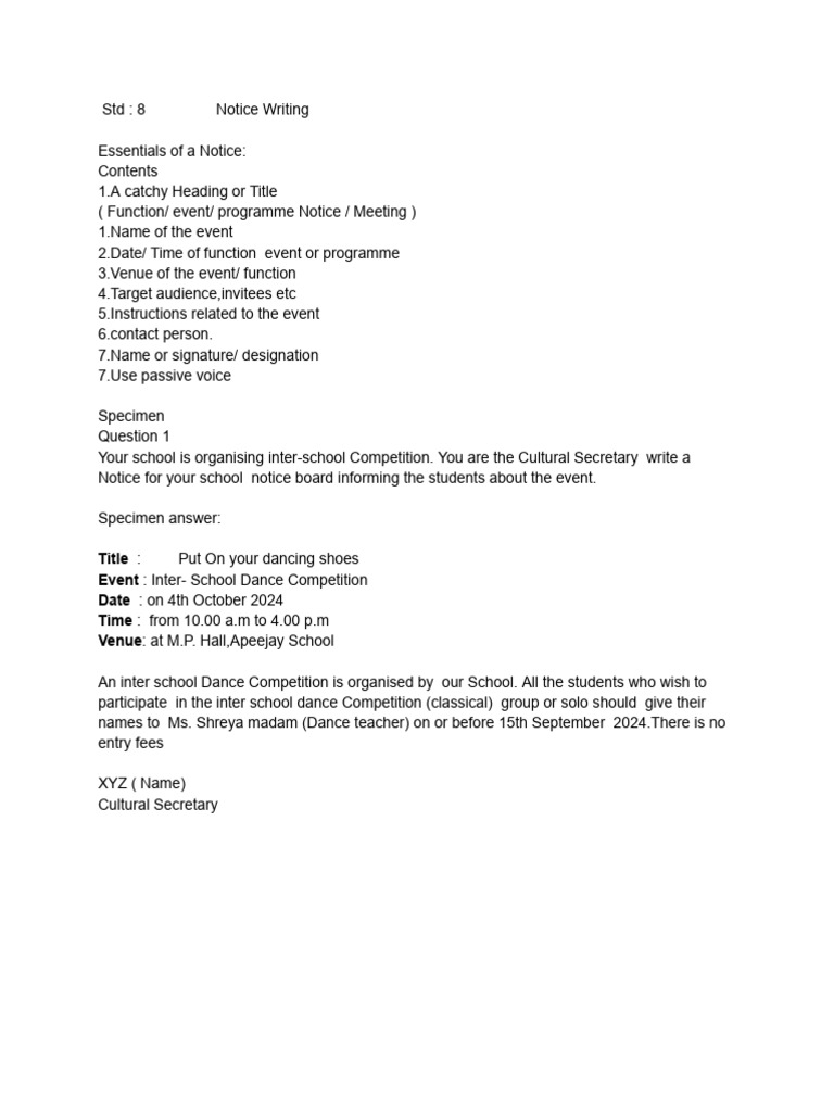 Inter-School Dance Competition Notice | PDF