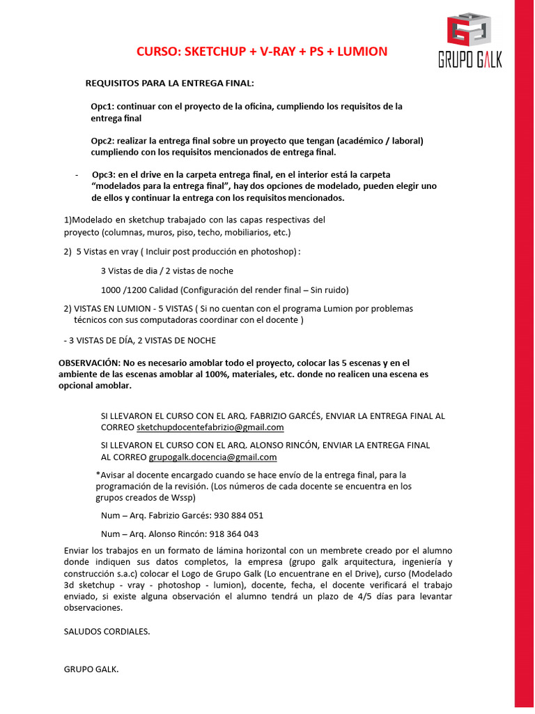 Requisitos para La Entrega Final - Curso Sketchup - Grupo Galk | PDF Requisitos para La Entrega Final - Curso Sketchup - Grupo Galk | PDF