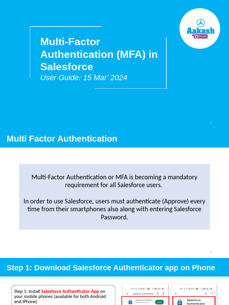 User Guide For Salesforce Multi Factor Authentication - AD | PDF | Mobile App | Login