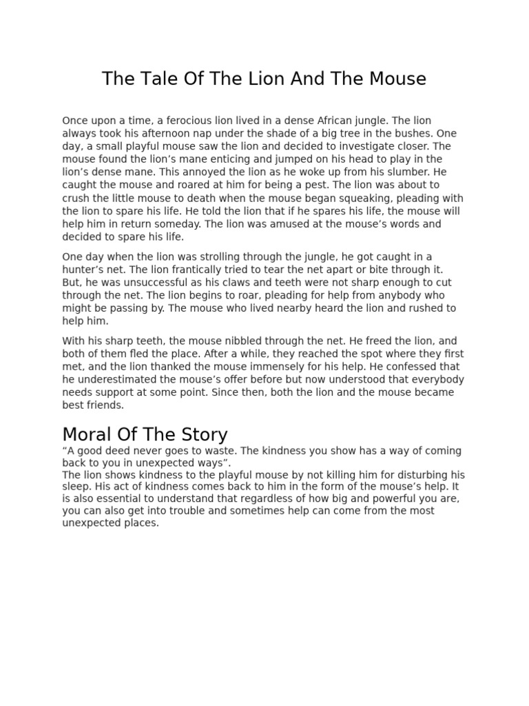 The Tale of the Lion and the Mouse- Story telling Piece 2024 | PDF