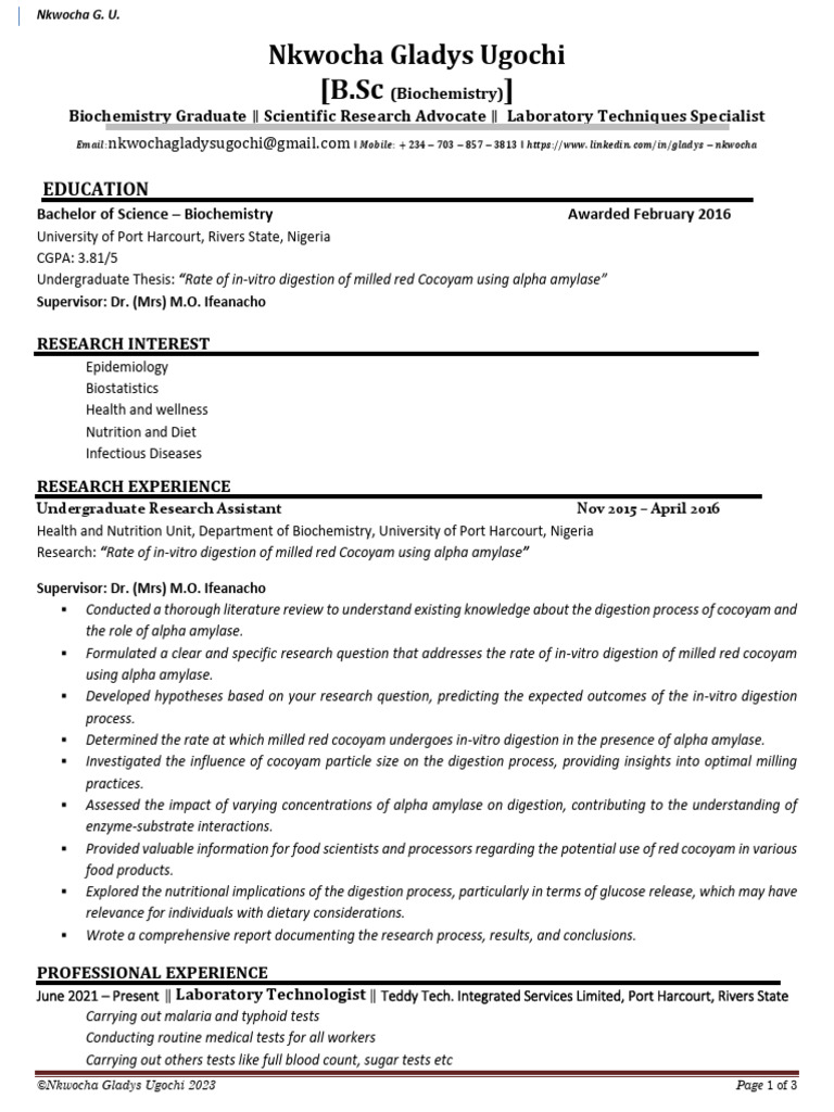 Nkwocha Gladys Ugochi Academic CV | PDF