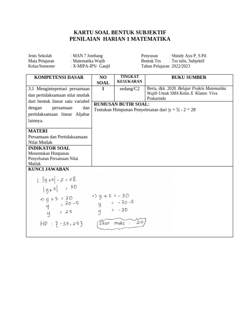 Kartu Soal PH 1 | PDF
