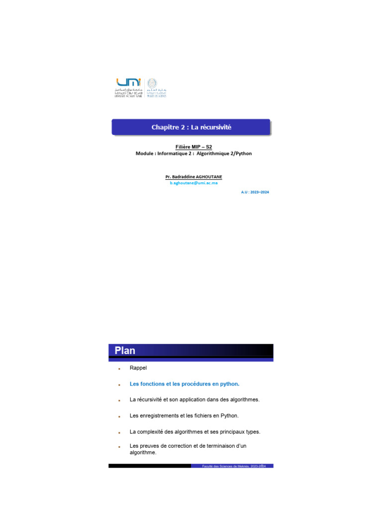 Cours Info2 La Récursivité Séance 3 4 Pdf