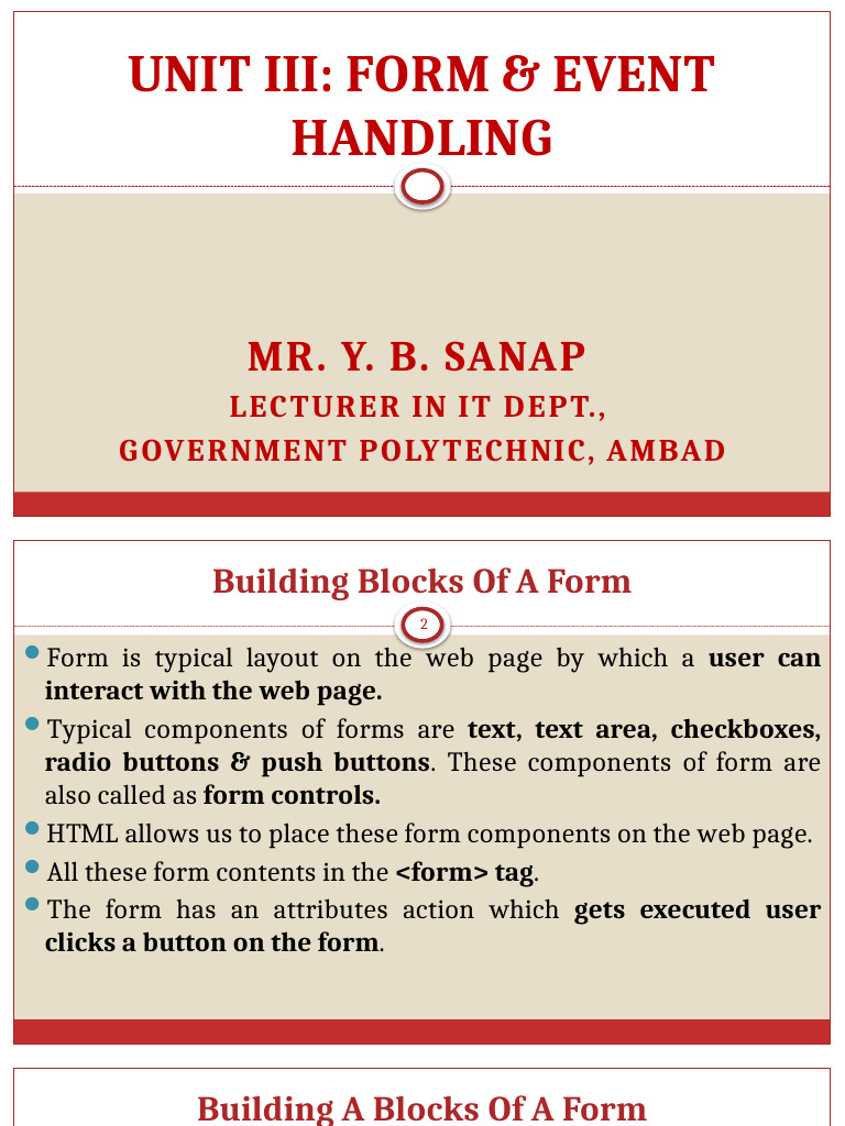 YBS Unit III Form & Event Handling | PDF