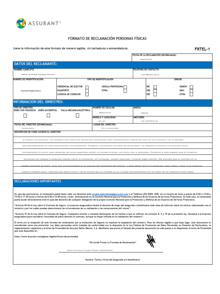 Formato de Reclamacion | PDF