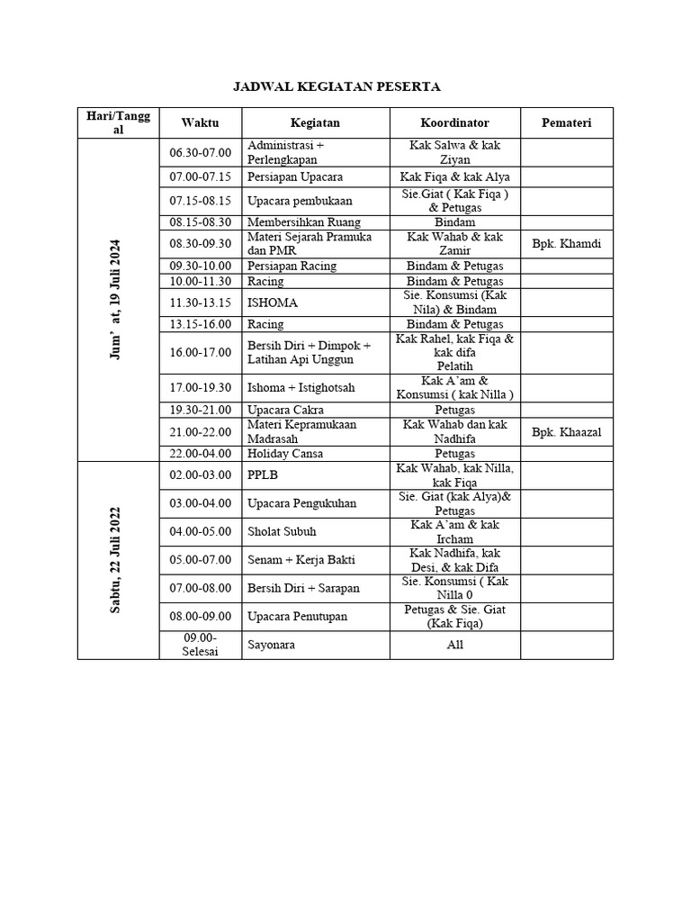 Jadwal Kegiatan Pta Pab Pdf Pdf