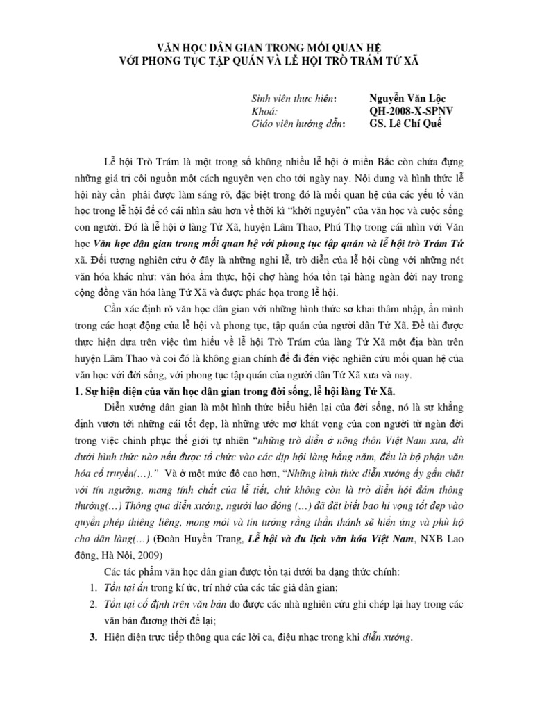 V NH C Dân Gian Trong M Iquanh V I Phong T CT P Quán Và L H I Trò Trám T XÃ | PDF