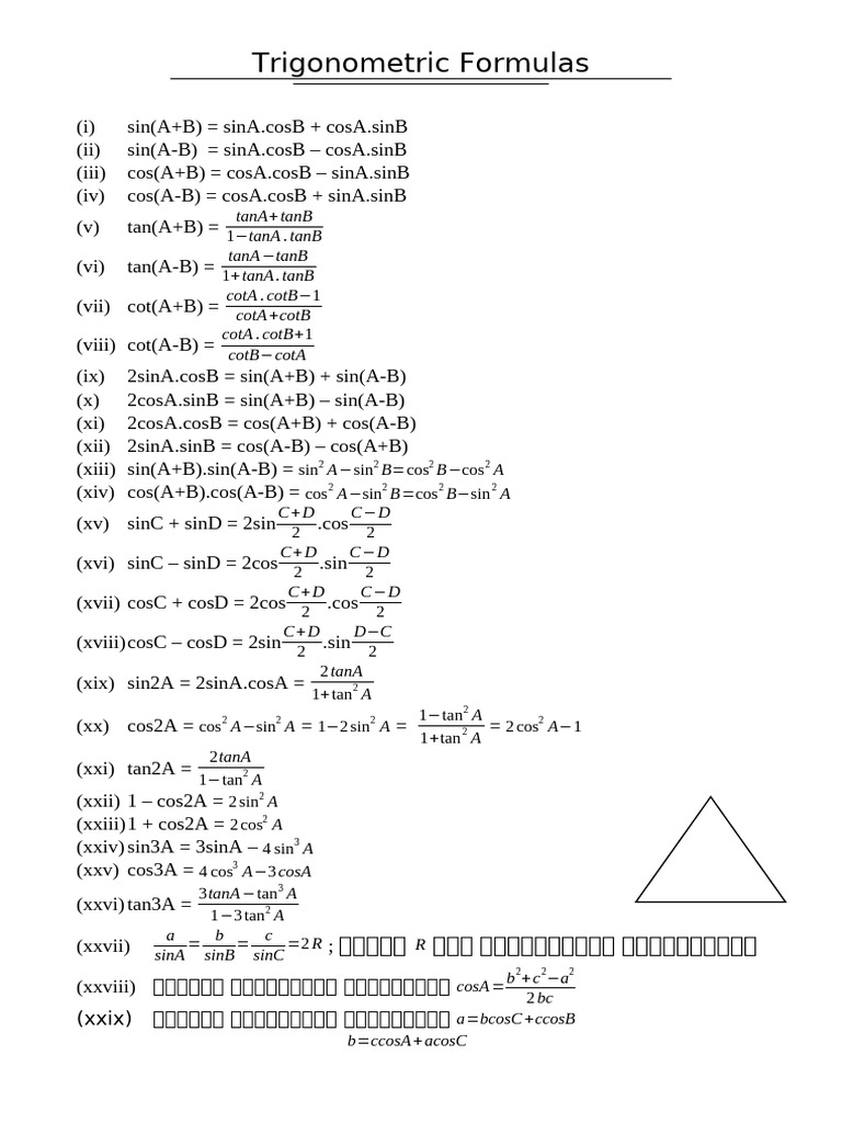 Trigonometric Formulas | PDF