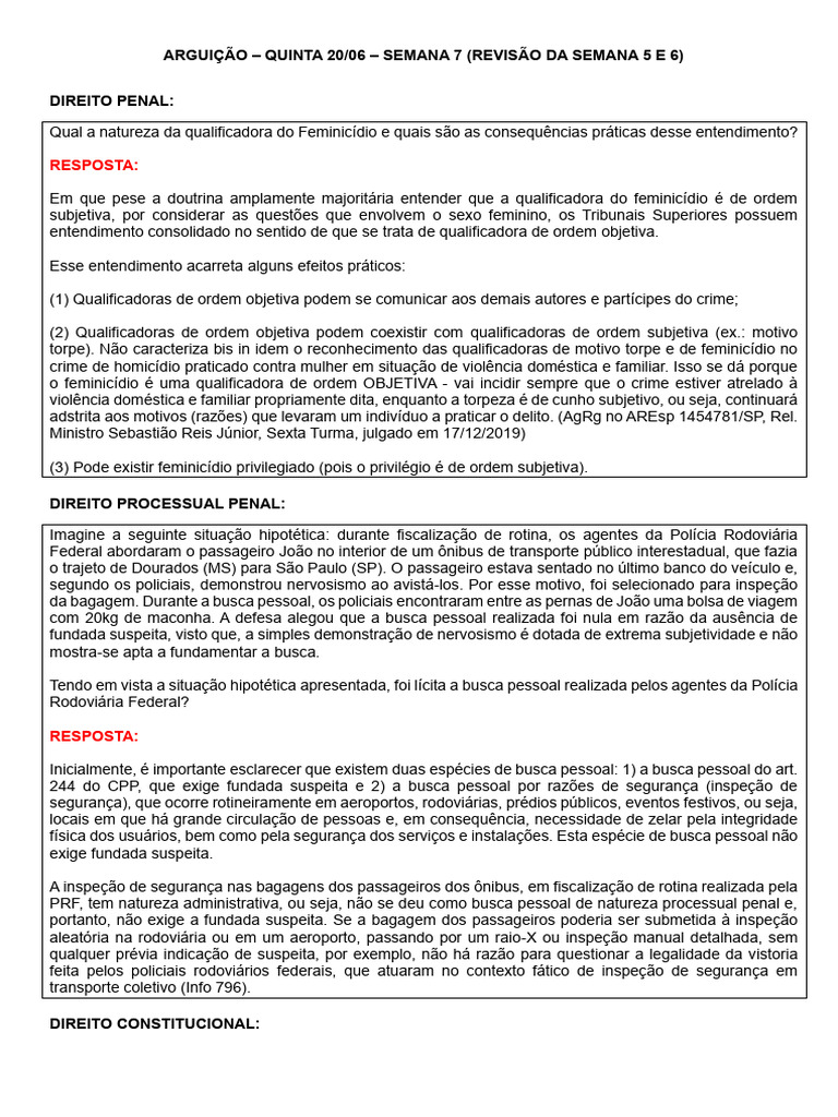 Arguição 4 Matérias Prova Oral Modelo Cebraspe | PDF