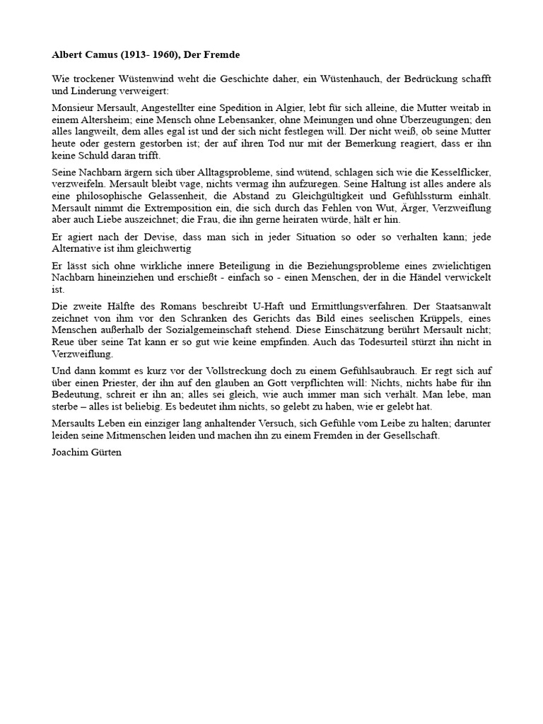 Albert Camus - Der Fremde | PDF