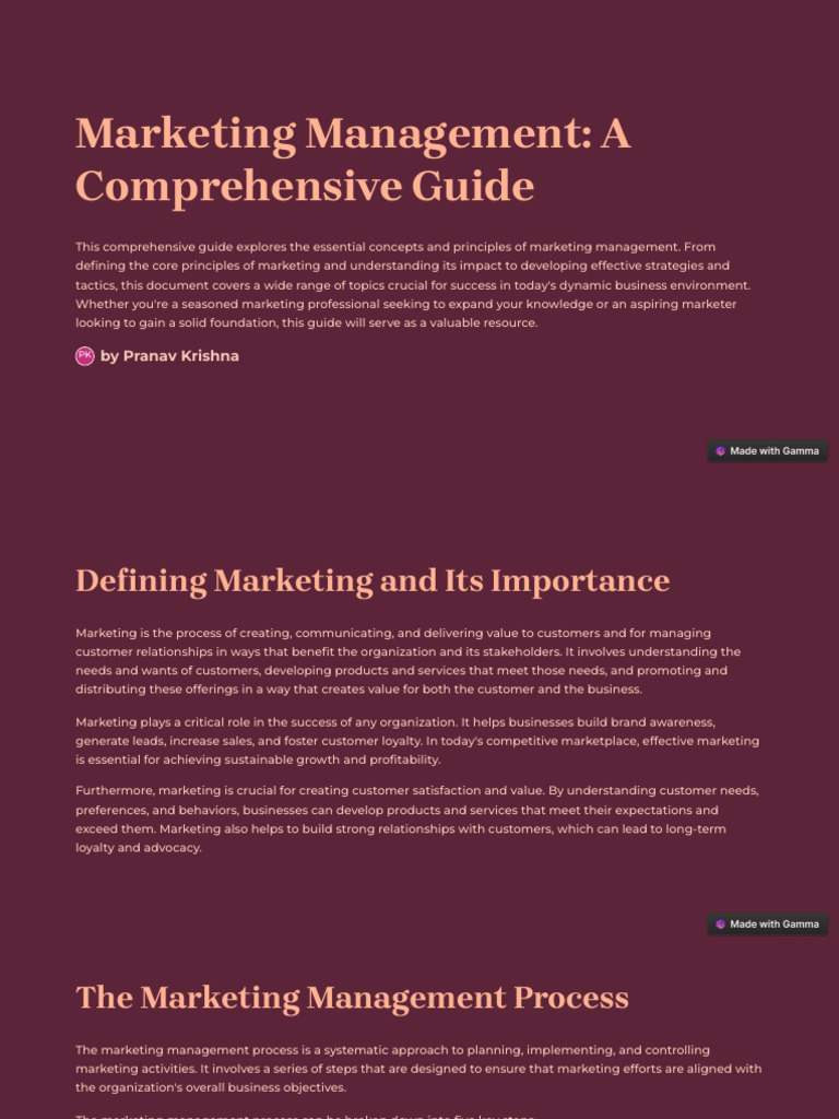Marketing Management A Comprehensive Guide | PDF | Marketing | Career ...