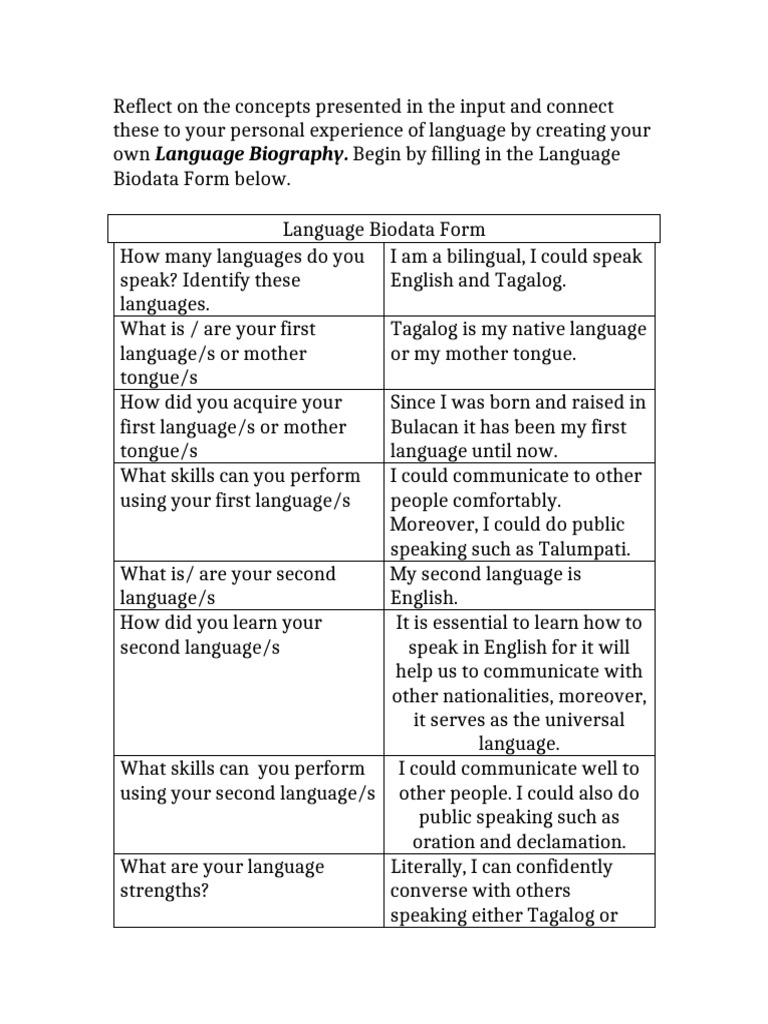 Language Biography (PC Assignment) | PDF | English Language | Tagalog ...