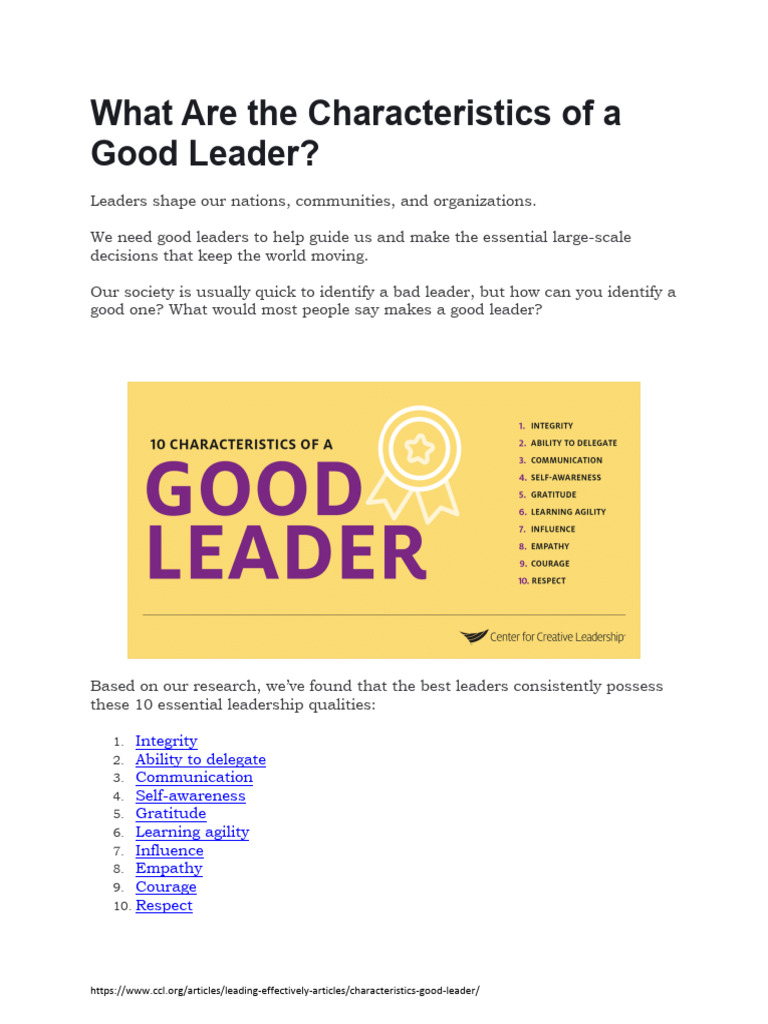What Are The Characteristics of A Good Leader | PDF
