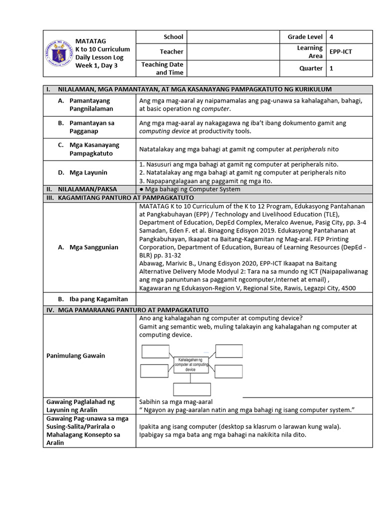 DLL Matatag EPP-ICT_4_Q1_W1_Day 3 | PDF