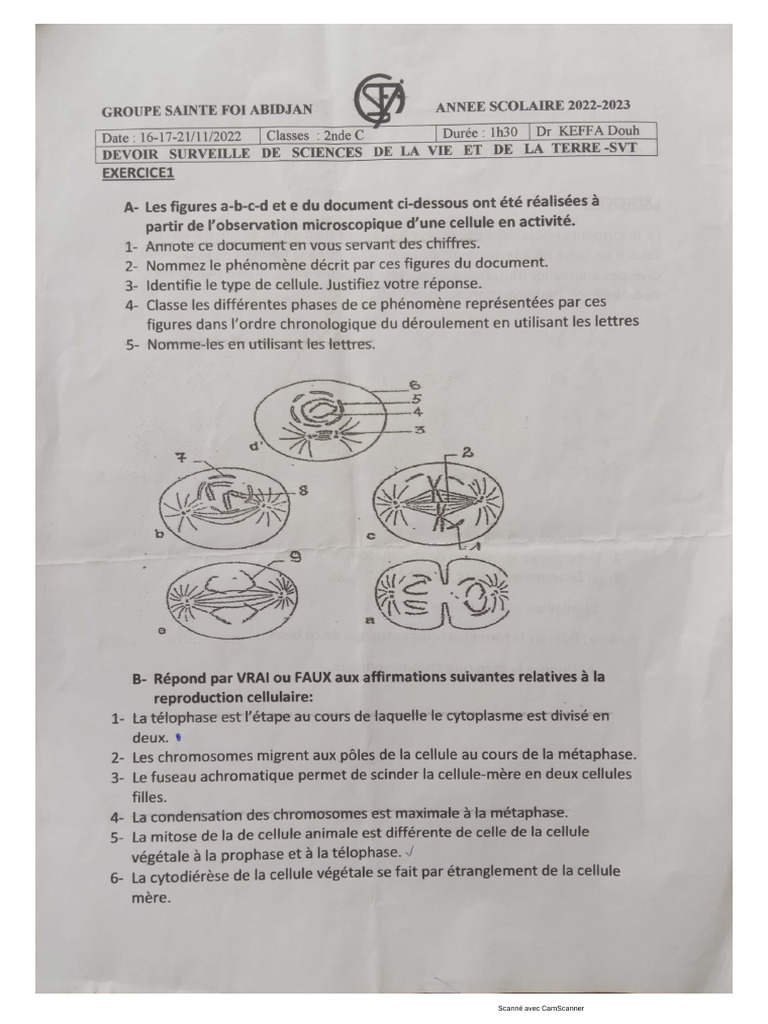 DEvoir SVT 2nde C Gsfa | PDF