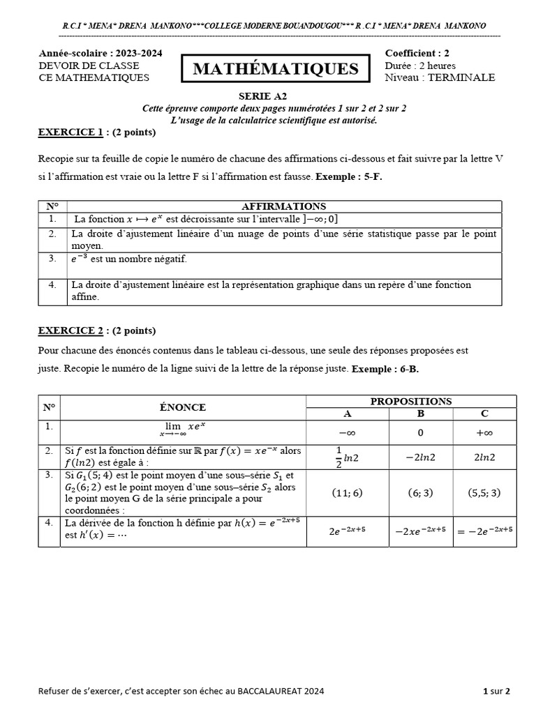 DEVOIR Tle A1 | PDF