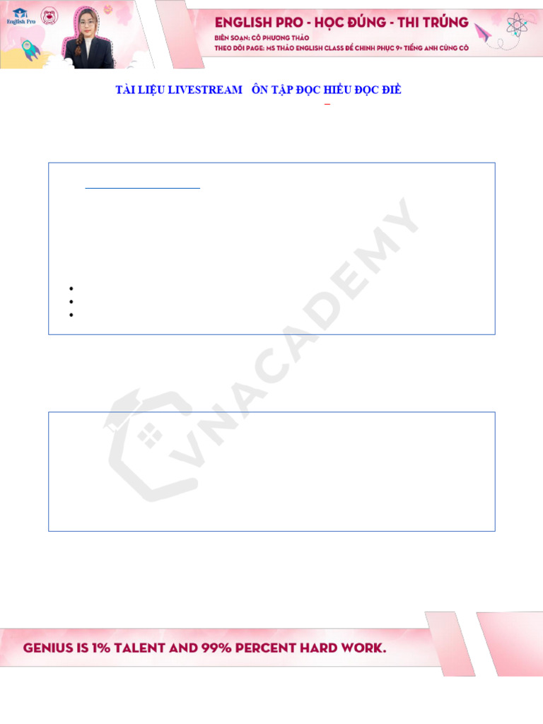 ÔN TẬP ĐỌC HIỂU - ĐỌC ĐIỀN (P6) | PDF