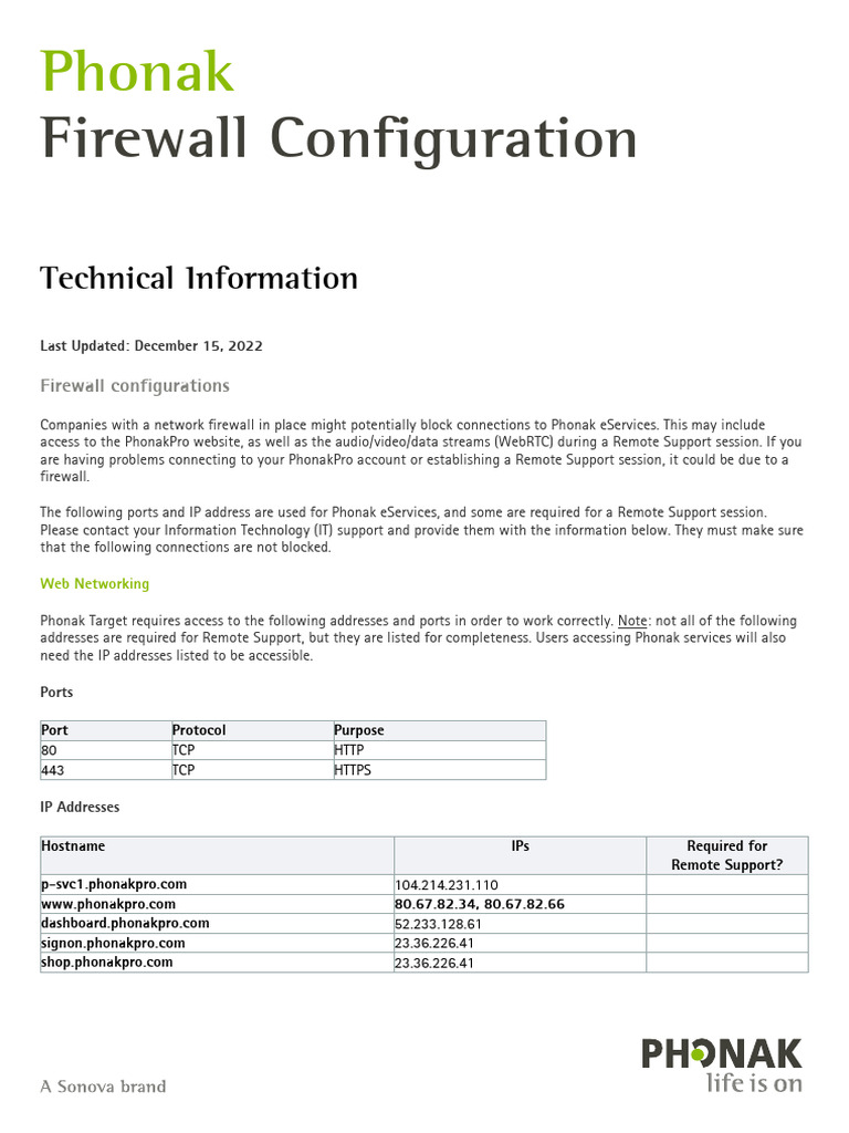 Phonak Target Firewall Configuration | PDF